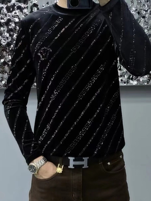 男士春季金丝绒长袖T恤黑色