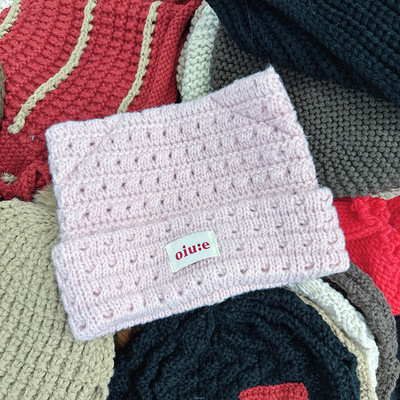 帽子女款2025年秋冬新款布标镂空耳朵针织帽大头围可爱甜美毛线帽