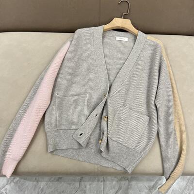 夺目绝美拼色羊绒开衫薄款