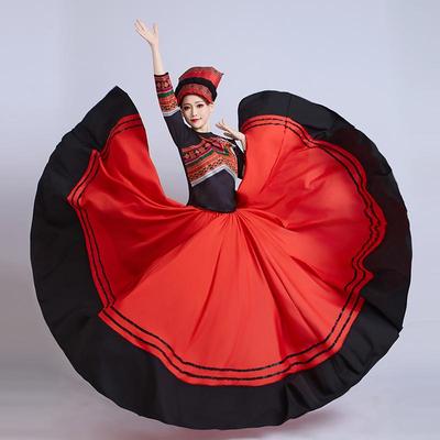 彝族舞蹈服女成人彝族火把节少数民族舞台大摆裙阿杰鲁表演演出服