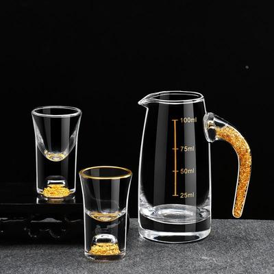 金箔白酒杯套装酒具家用小酒杯一口杯分酒器玻璃金边杯金箔分酒壶