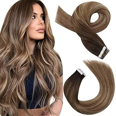 Moresoo Tape in Hair Extensions Human Hair Balayage Dark