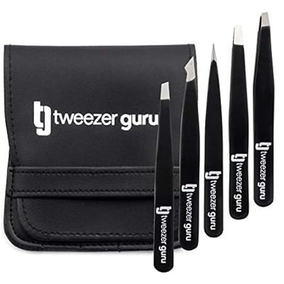 Tweezers Set 5-piece - Tweezer Guru Stainless Steel Slant