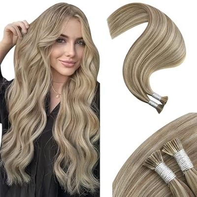 Moresoo I Tip Hair Extensions Human Hair Blonde Highlight