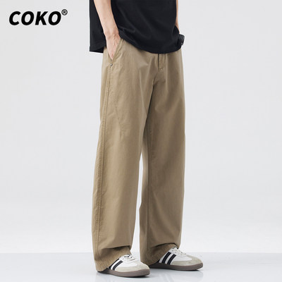 COKO纯棉休闲裤男士2026年新款宽松直筒潮牌春夏季阔腿工装裤子潮