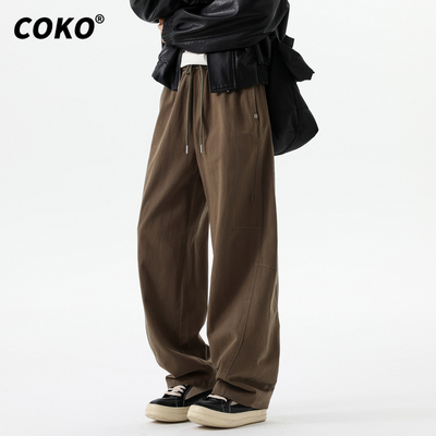 COKO美式cleanfit弯刀裤男宽松直筒2026春季斜纹耐磨纯棉休闲裤男