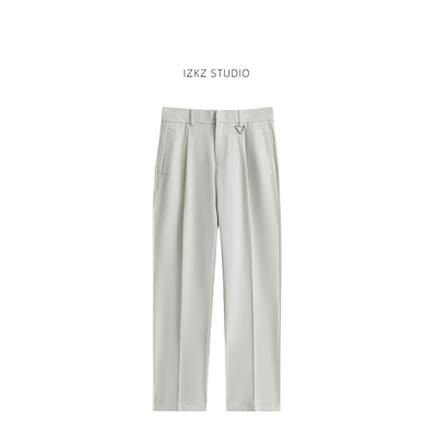 izkz极简风男士新款春夏休闲裤宽松直筒高级杏色西裤帅气订婚裤子
