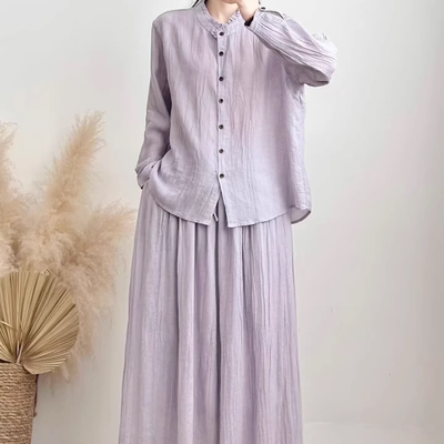 素衣简心夏自成诗｜天然苎麻文艺复古套装女夏季薄款衬衫两件套