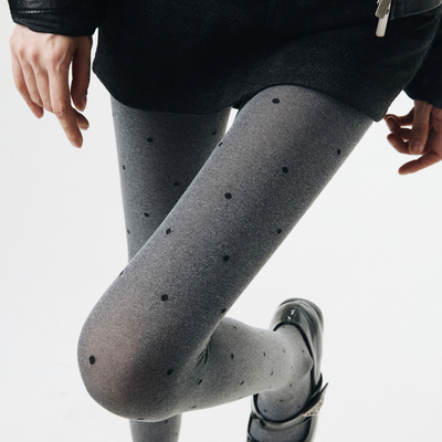 灰色蝴蝶结miu系波点打底裤袜女