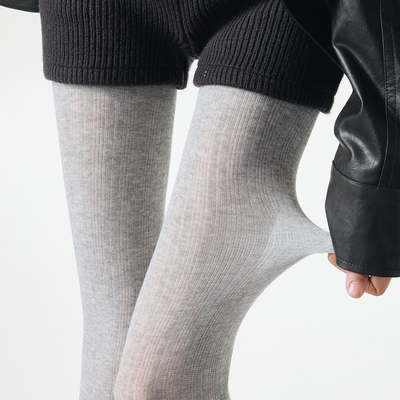 坑条显瘦灰色打底裤高腰连裤袜女
