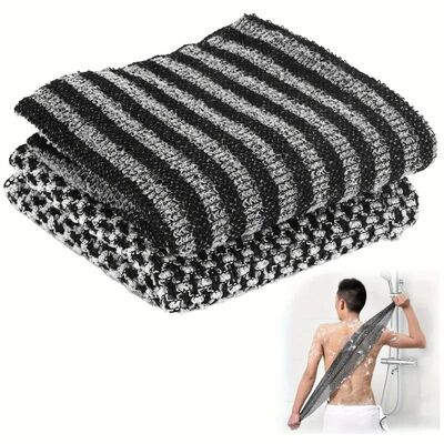 2Pcs Exfoliating Bath Scrub Towel with Ergonomic Handle for