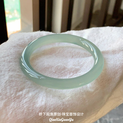 冰种油青绿玉髓玛瑙手镯马料晴水