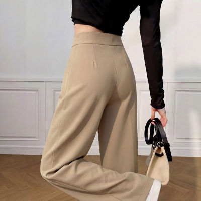 老钱风高级感西装裤女春季2026新款垂感窄版直筒显瘦卡其色阔腿裤
