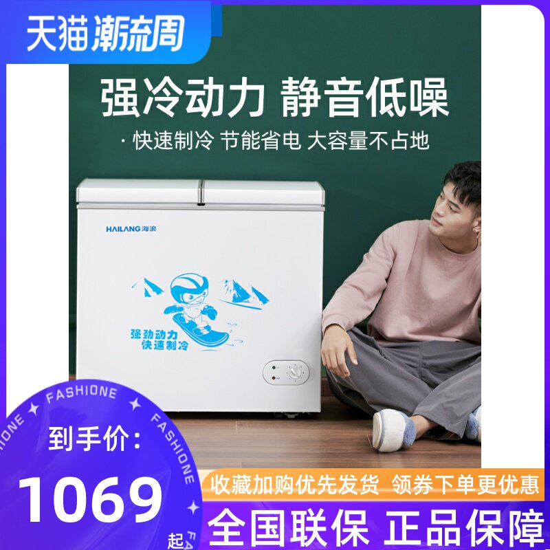 海浪商用节能双温门大容量卧式冰柜家用小冷柜迷你冷冻柜冷藏保鲜
