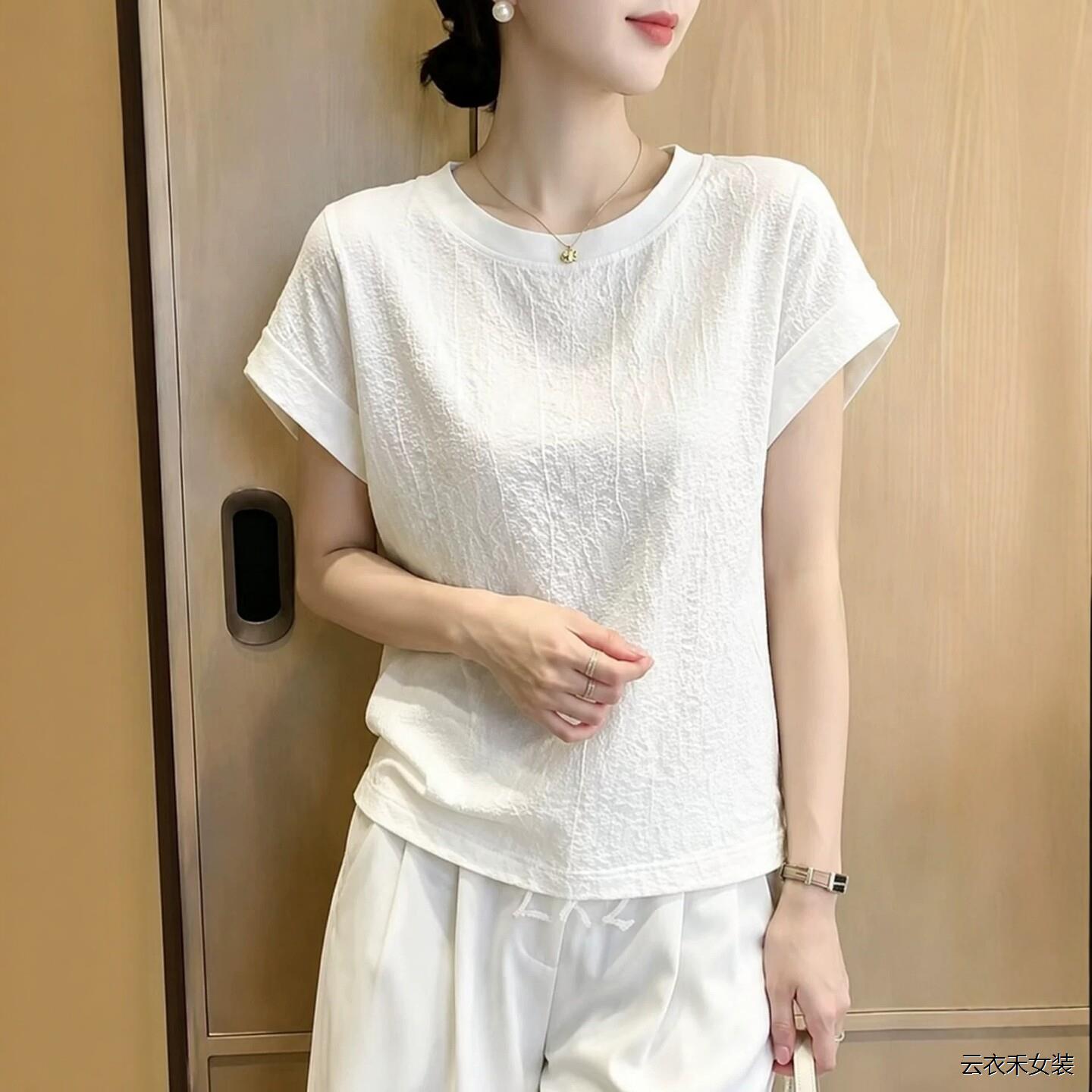 式色短袖026款大尺胖M宽松感上法白肌理感t恤女2夏新码M时尚高级