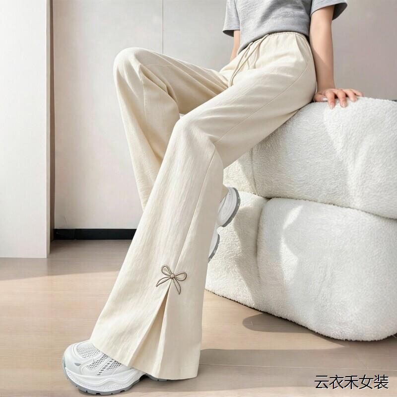 丝蝶结阔腿夏季款宽高感直速干长休闲冰蝴裤女薄松腰垂筒新中式裤