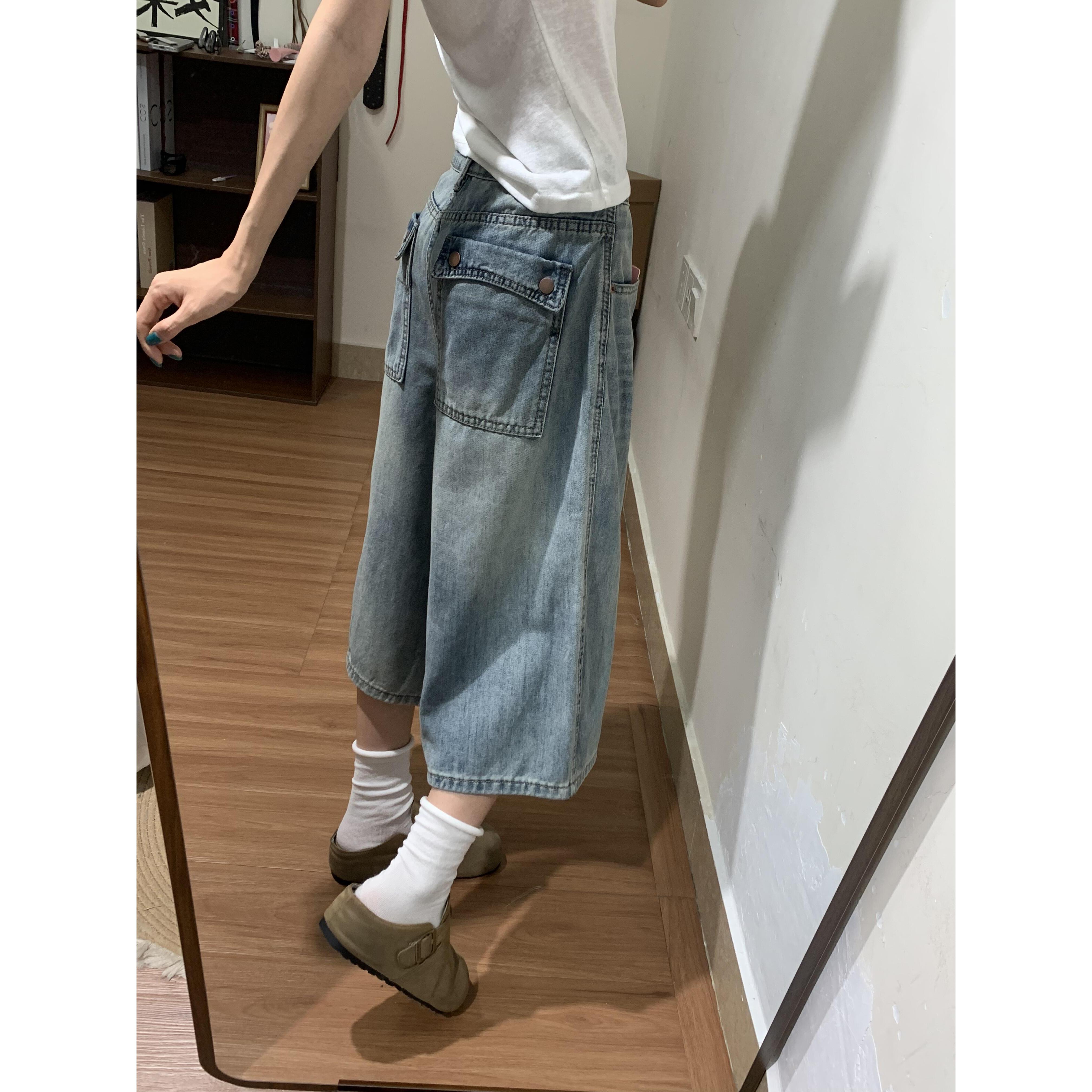 小个子宽松直筒牛仔七分裤女夏季新款高腰显瘦垂感百搭阔腿中裤子