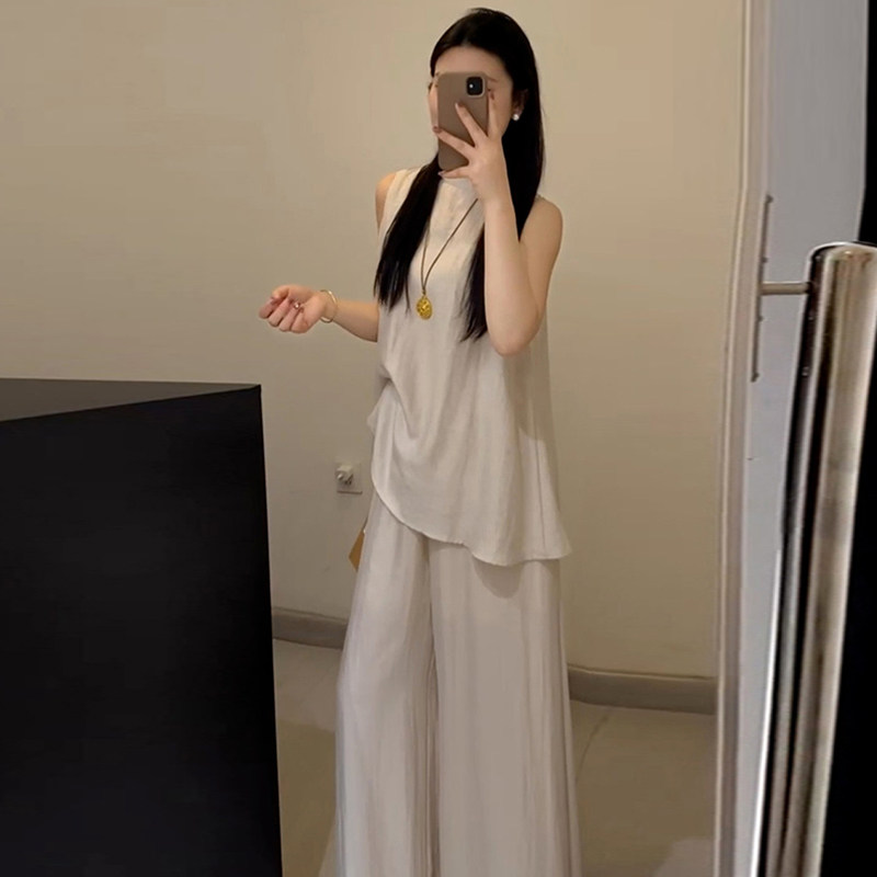 新中式国风无袖背心衬衫女夏季2026新款小个子清冷感阔腿裤套装