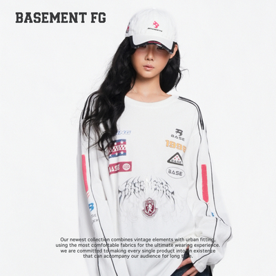 BASEMENTFG T恤26秋冬新款长袖T恤女白色徽章印花261030217005