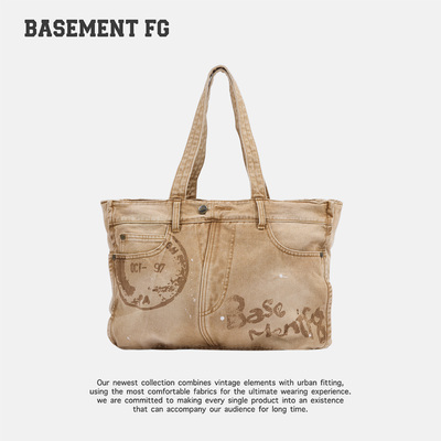 BASEMENTFG复古印花牛仔大容量单肩手提包百搭休闲包254020113008