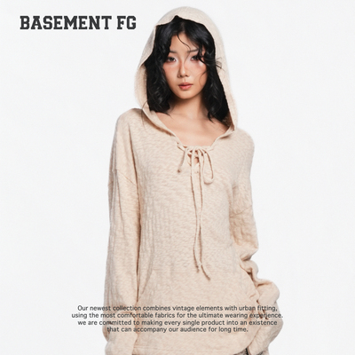 BASEMENTFG卫衣26秋冬新款温连帽绑带卫衣长袖上衣261030391010
