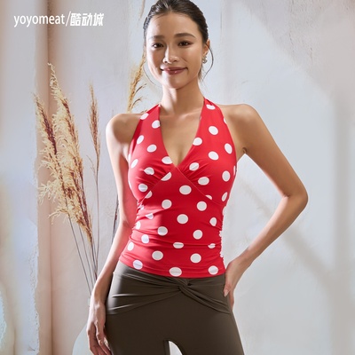 yoyomeat波点露背挂脖式瑜伽背心