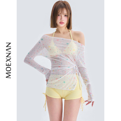 新款泳衣女性感长袖防晒平角三件套分体罩衫遮肚显瘦学生泳装温泉