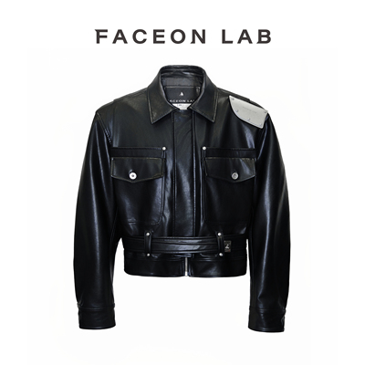 金属肩片皮夹克明星设计师外套