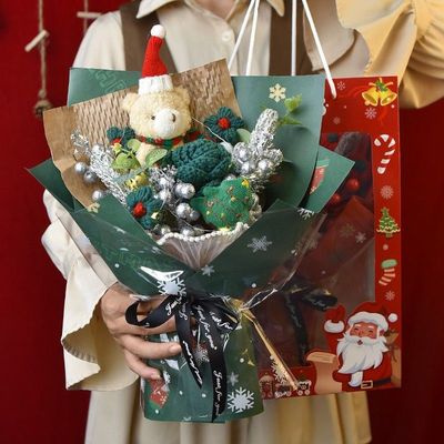 圣诞节毛线针织小熊玩偶花束礼品