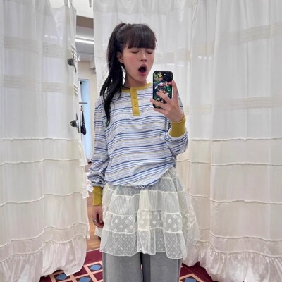 nocontent韩宽松休闲条纹长袖T恤