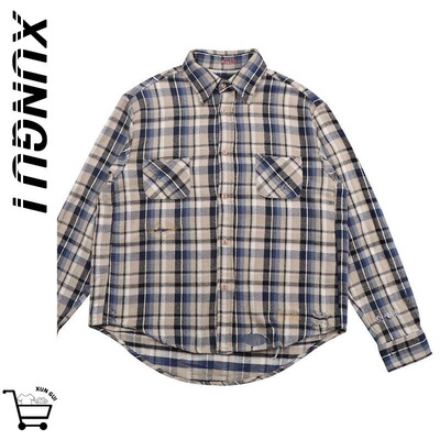 vujade004破洞工艺格子法兰绒