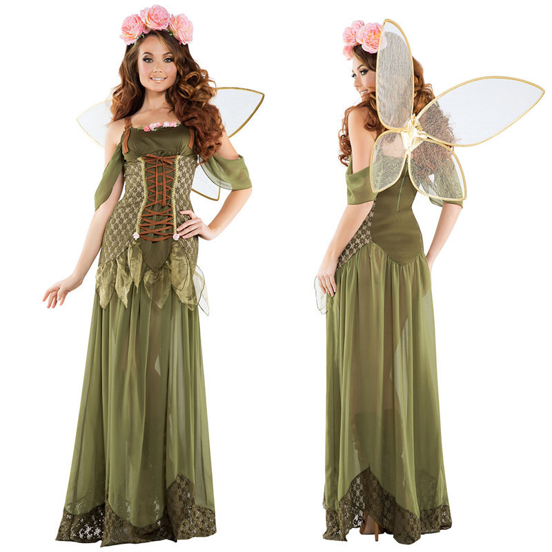万圣节服装圣诞节cosplay绿色精灵花仙子公主天使服装DS演出服饰