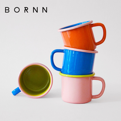 土耳其Bornn撞色进口搪瓷杯子马克杯家用水杯咖啡杯牛奶杯早餐杯