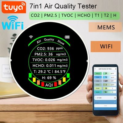 Tuya-Medidor de calidad del aire 7 en 1, Wifi, PM2.5, CO2, T