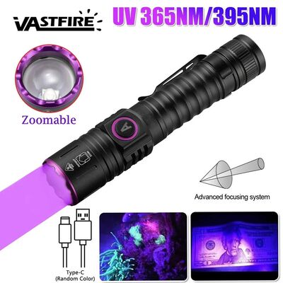 5W Mini 365nm 395nm Linterna UV Zoom Ultravioleta Luz Negra