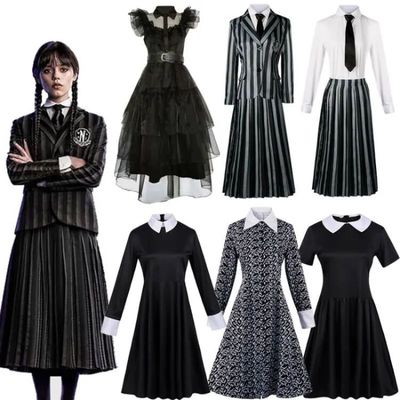 New Addams Família Cos Roupas Halloween Cosplay Partido Ves