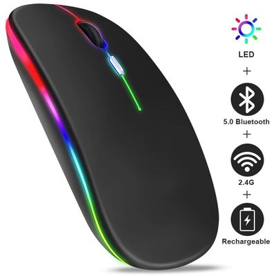 Rato sem fio bluetooth rgb recarregável ratos computador se