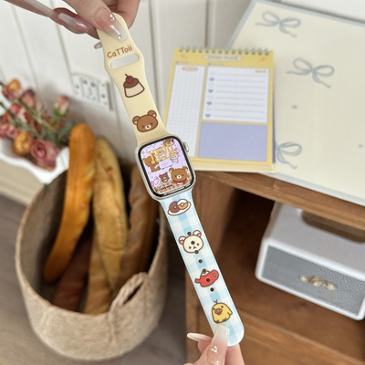 适用苹果appleS10手表表带iwatch6789智能表带卡通SE涂鸦硅胶腕带