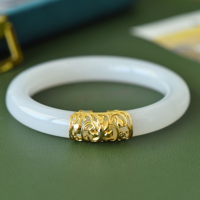 久不掉色古法沙金天然天山翠幸福圆满花丝宫廷风福镯手镯玉镯