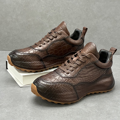 高档男士秋季新款休闲真皮潮流厚底增高老爹鞋包底防滑复古运动鞋