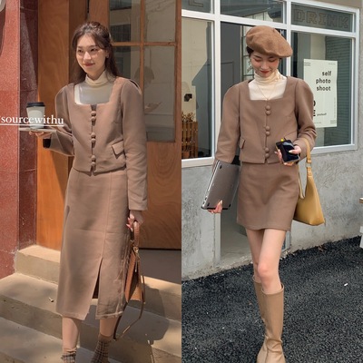 sourcewithu羊毛法式外套半裙