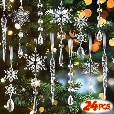 New Acrylic Christmas Crystal Snowflake Icicle Pendants Xmas