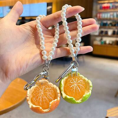个性树脂水果橘子串珠钥匙链挂饰系汽车包包钥匙扣挂件潮卡通挂件