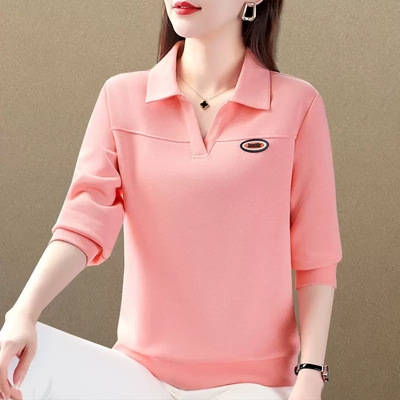 春秋季宽松妈妈装卫衣女士2025年polo领套头显瘦时尚外套洋气上衣