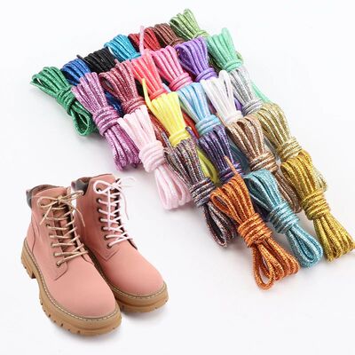 Round Shiny Shoelaces Gold Silver Silk Shoes Lace Metallic G