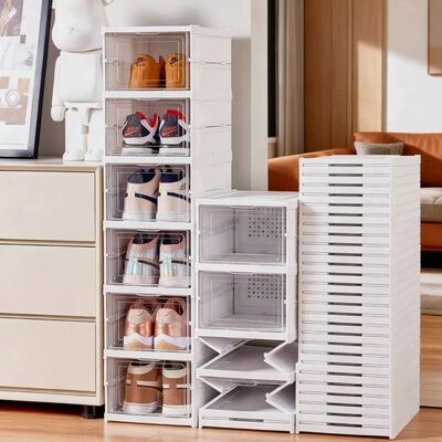 Integrated Folding Shoe Storage Box with Compartments for In