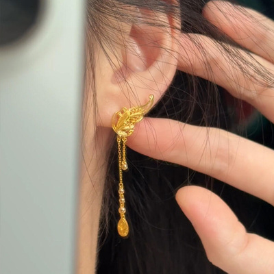 新中式金色镂空花丝蝴蝶流苏耳钉