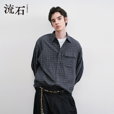 流石男装复古宽松格子衬衫2026年春季新男士个性经典百搭长袖衬衣