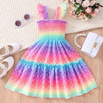 2024 Summer Dress Kids Girl Clothes Mermaid Butterfly Rainbo