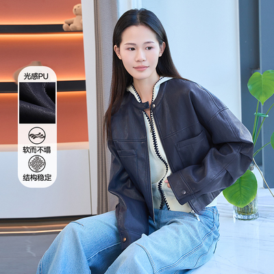 黛芙迪恩春款机车风短皮衣夹克